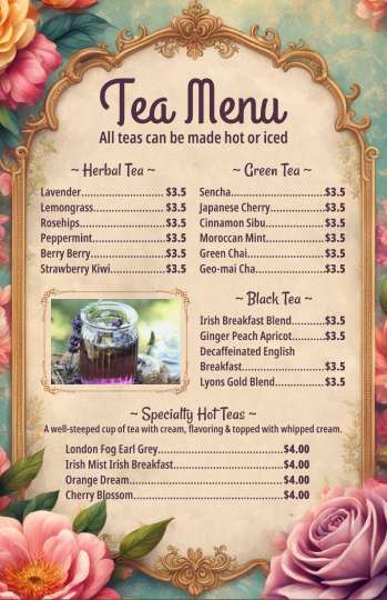 Tea Menu Templates - Free | Printable | Downloadable