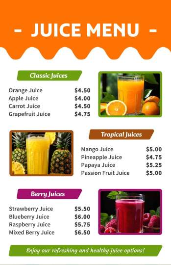 Juice Menu Templates - Free | Editable | Downloadable
