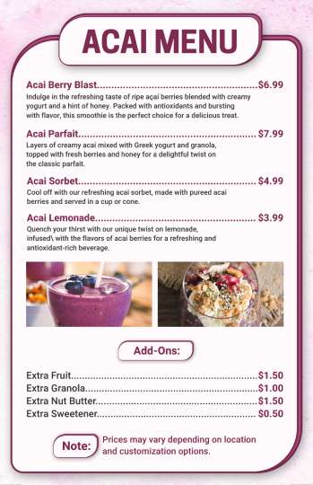 Acai Bowl Menu Templates - Free | Printable | Customizable