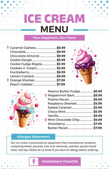 Ice Cream Menu Templates - Free | Printable | Customizable